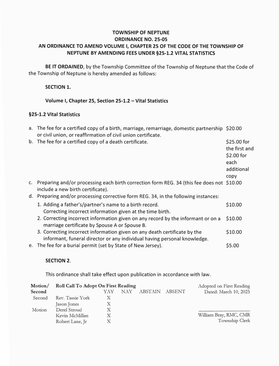 Vital Statistics | Neptune Township